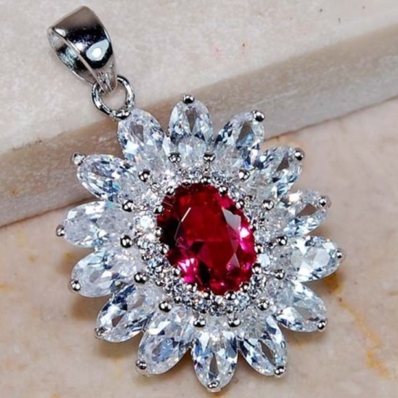 Jewelry | 3ct Ruby And White Topaz 925 Silver Pendant | Poshmark